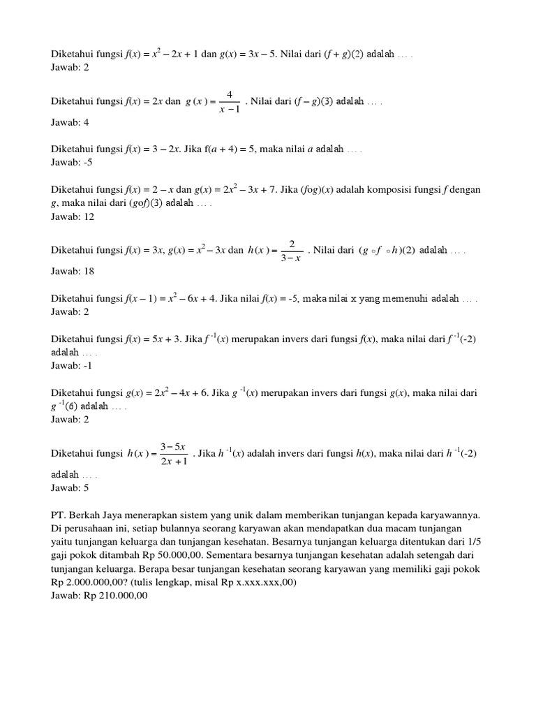 UH-Komposisi Fungsi Dan Invers Fungsi | PDF
