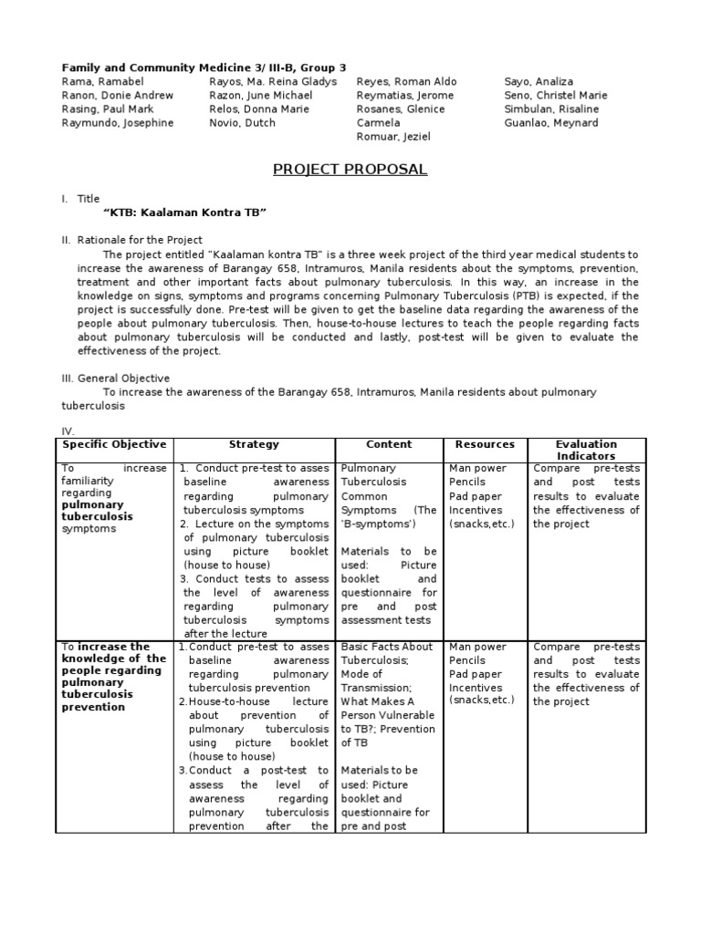 Project Proposal: Family and Community Medicine 3/ III-B, Group 3 | PDF ...