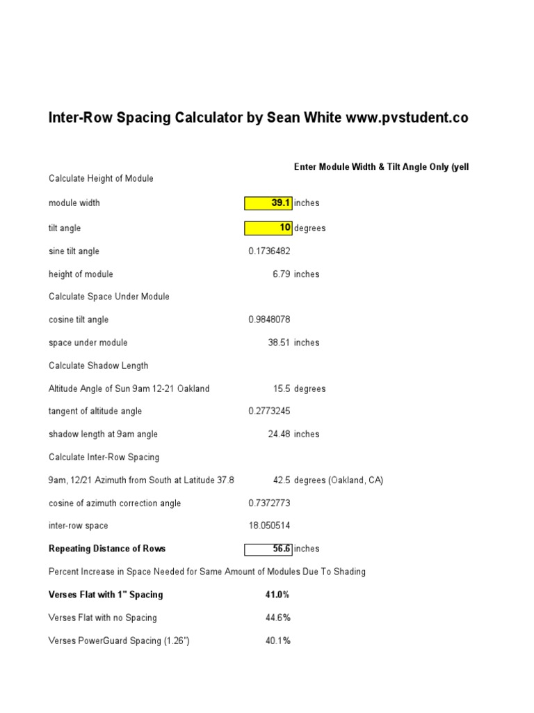 Inter-Row Spacing Calculator by Seanwhite | PDF | Trigonometric Functions | Angle