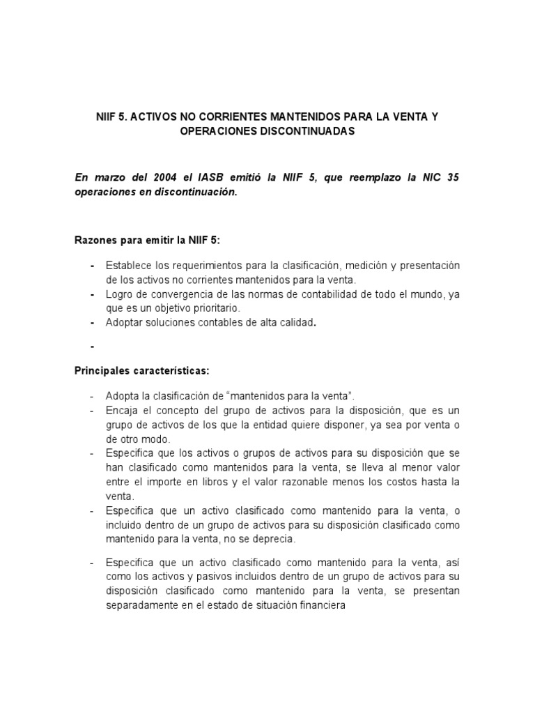 Niif 5 | PDF | normas internacionales de INFORMACION FINANCIERA | Business