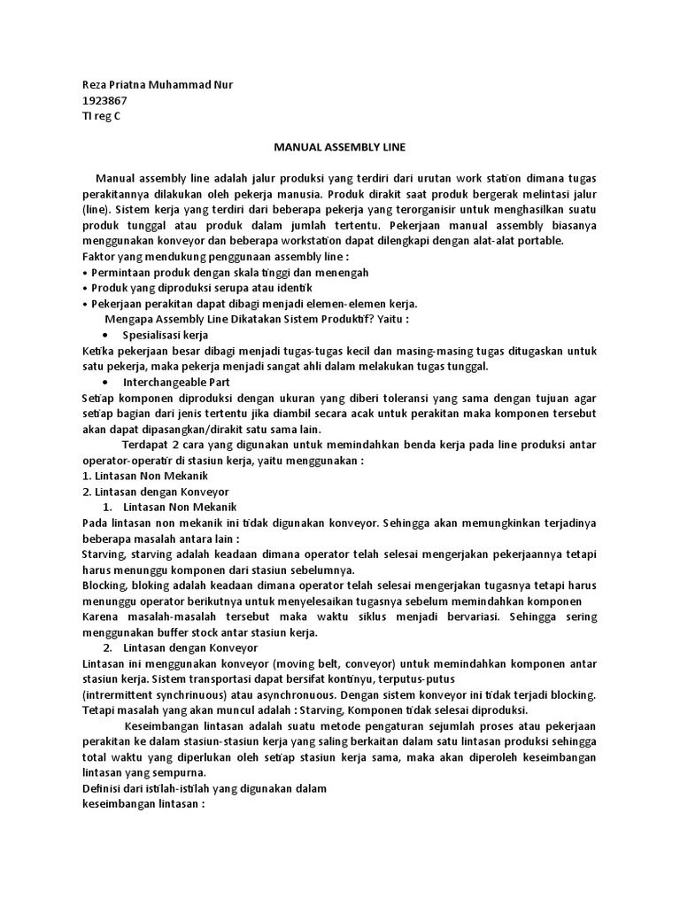 Sistem Manual Assembly Line dan Efisiensinya | PDF