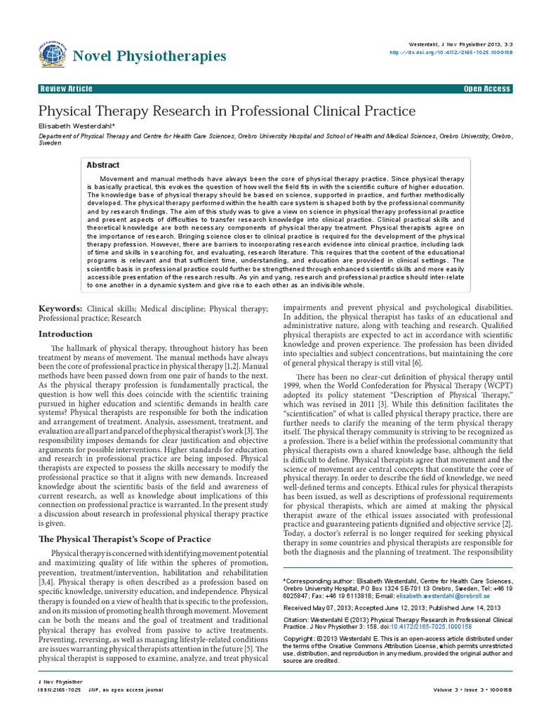 Physical Therapy Research in Professional Clinical Practice | PDF ...
