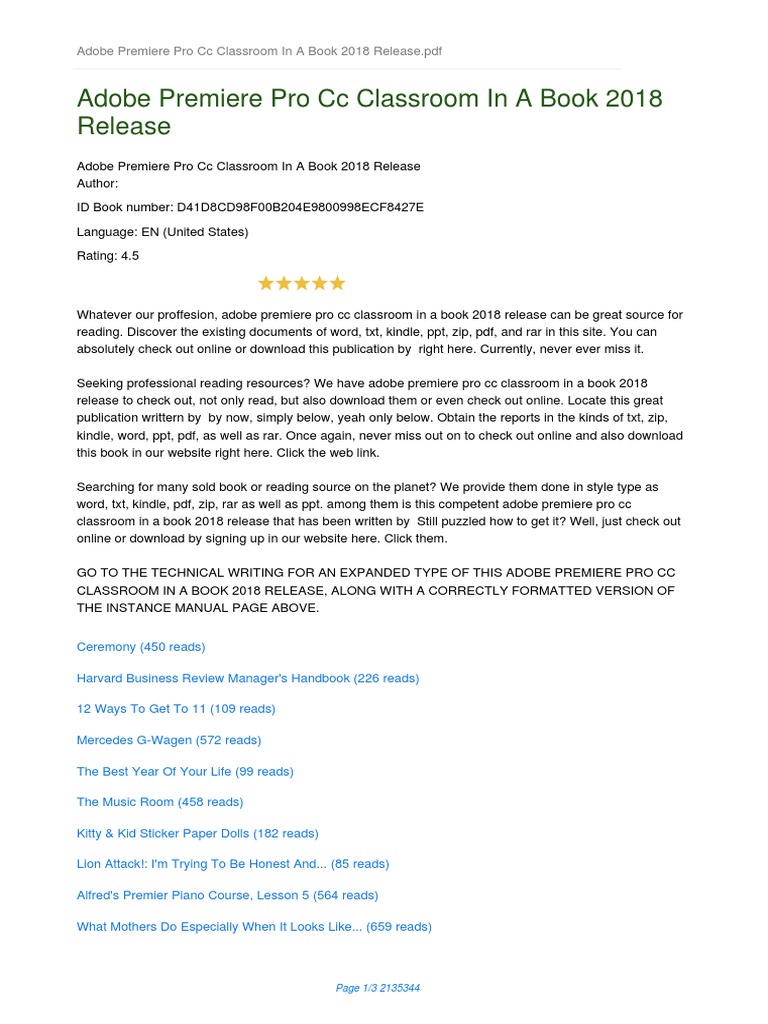 Adobe Premiere Pro CC Classroom in A Book 2018 Release PDF | PDF ...
