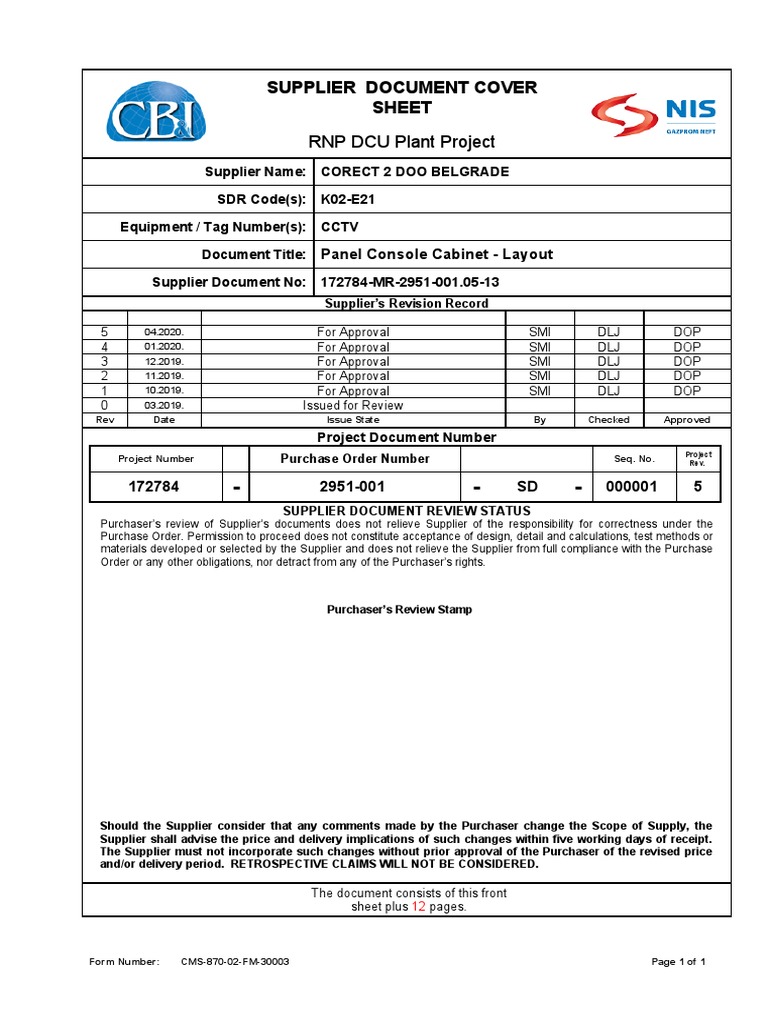 Supplier Document Cover Sheet: RNP DCU Plant Project | PDF | Equipment ...