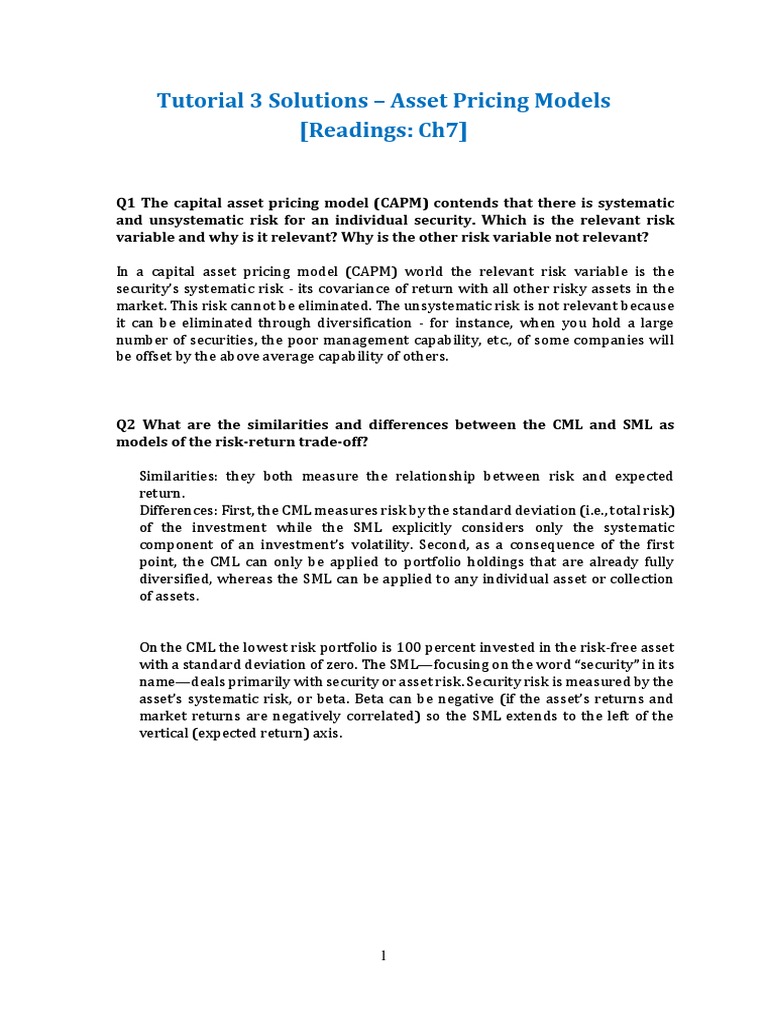 BFC5935 - Tutorial 3 Solutions PDF | PDF | Capital Asset Pricing Model ...