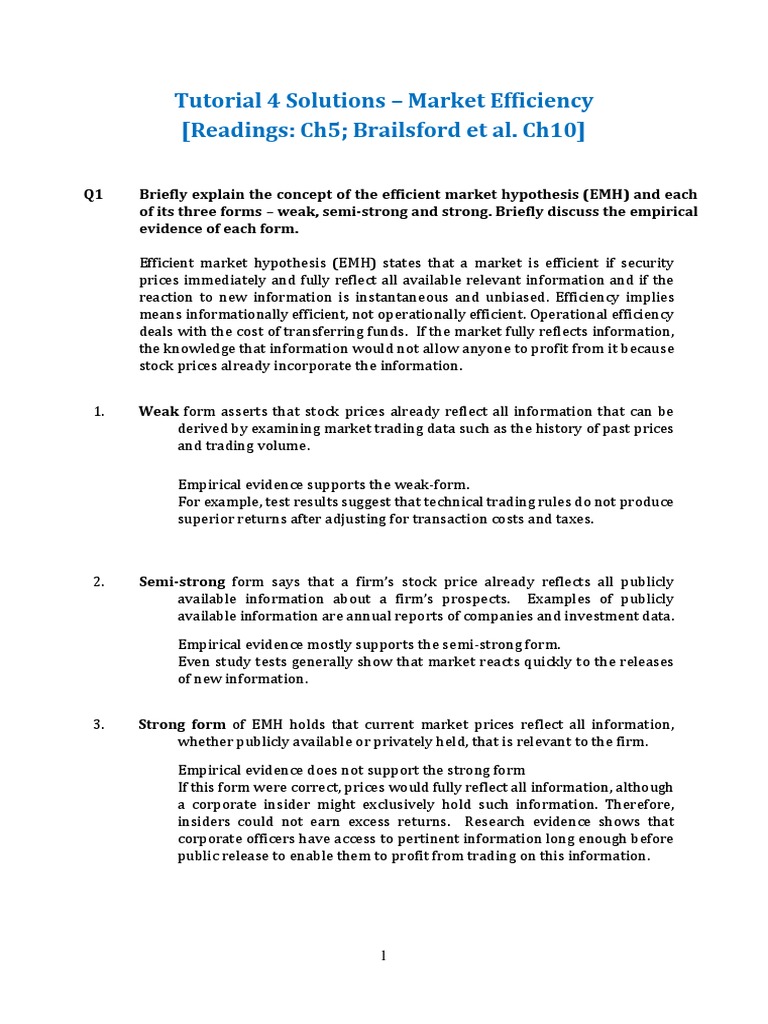 BFC5935 - Tutorial 4 Solutions | PDF | Efficient Market Hypothesis | Stocks