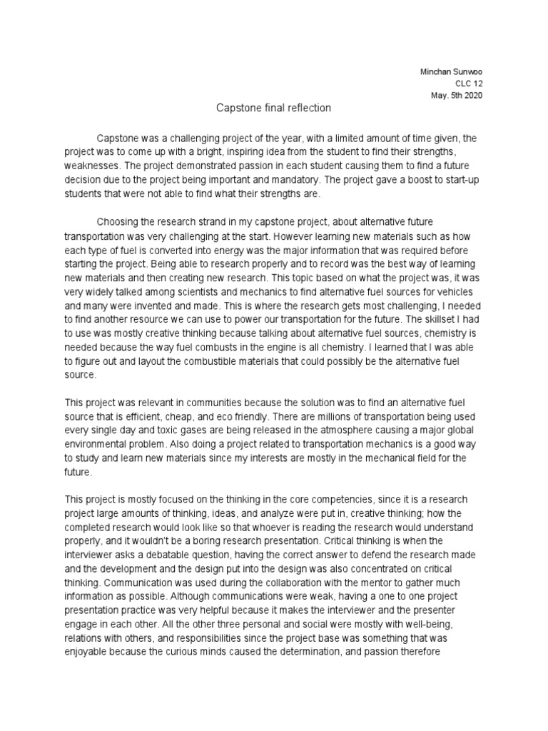 Capstone Final Reflection | PDF | Fuels | Alternative Fuel