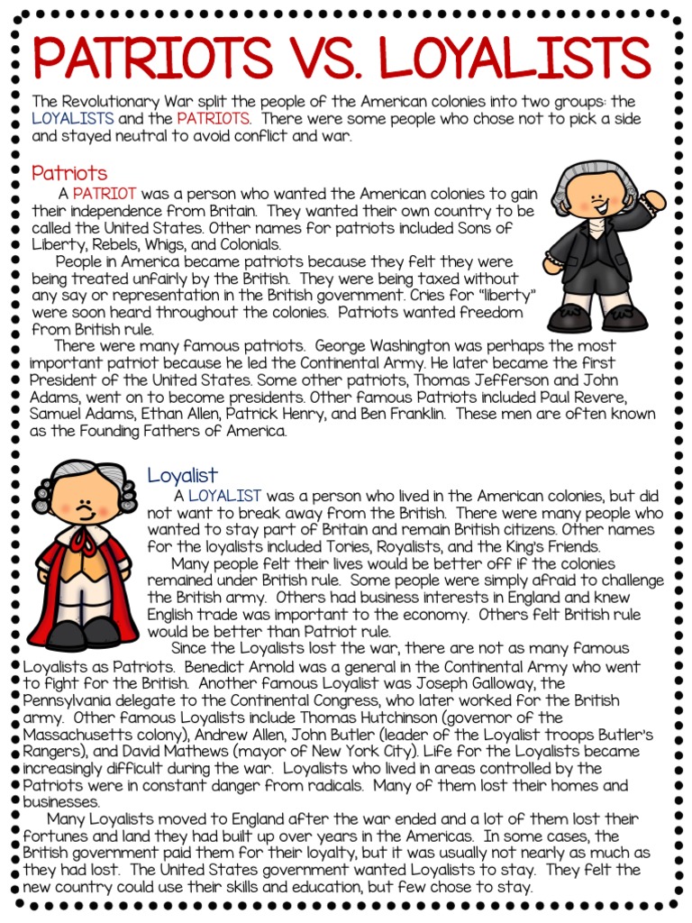 Patriots vs. Loyalists Week 4 | PDF | Patriot (American Revolution ...