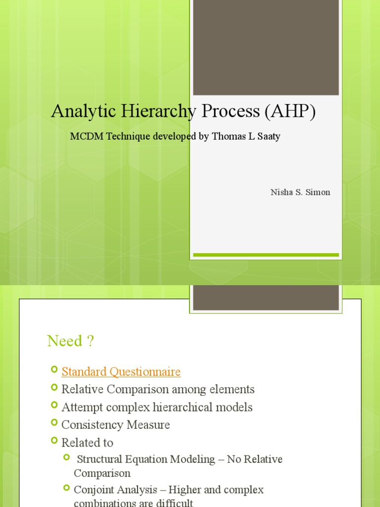 Analytic Hierarchy Process (AHP) : MCDM Technique Developed by Thomas L Saaty | PDF | Applied ...