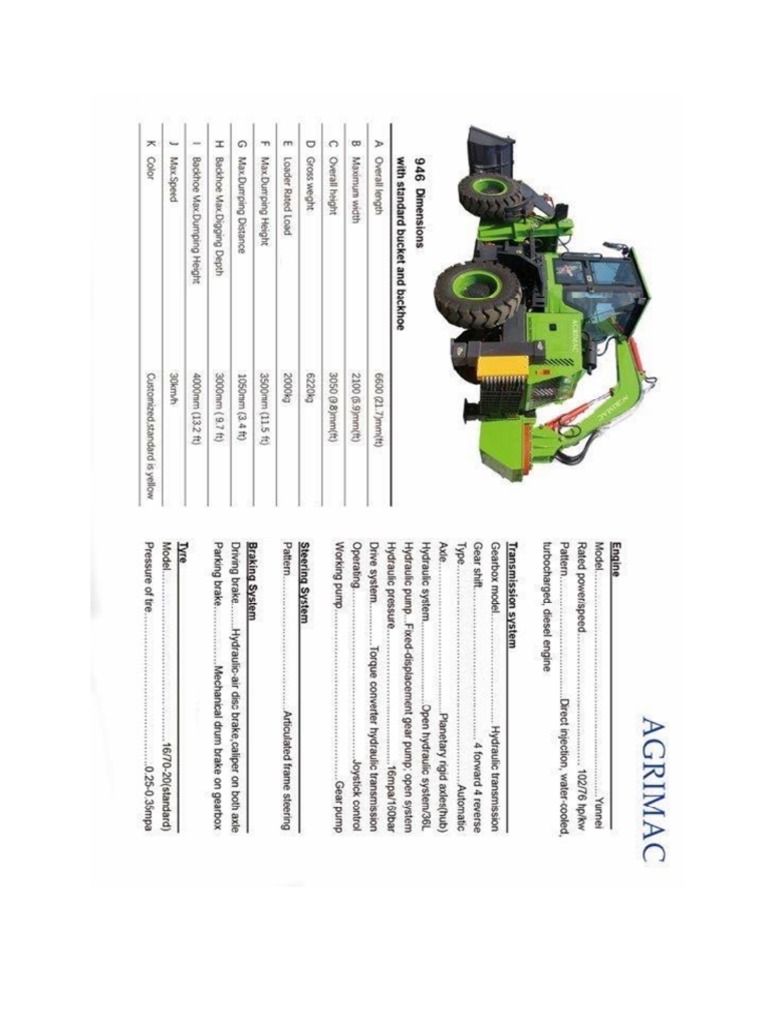 Agrimac Backhoe Loader Specifications | PDF