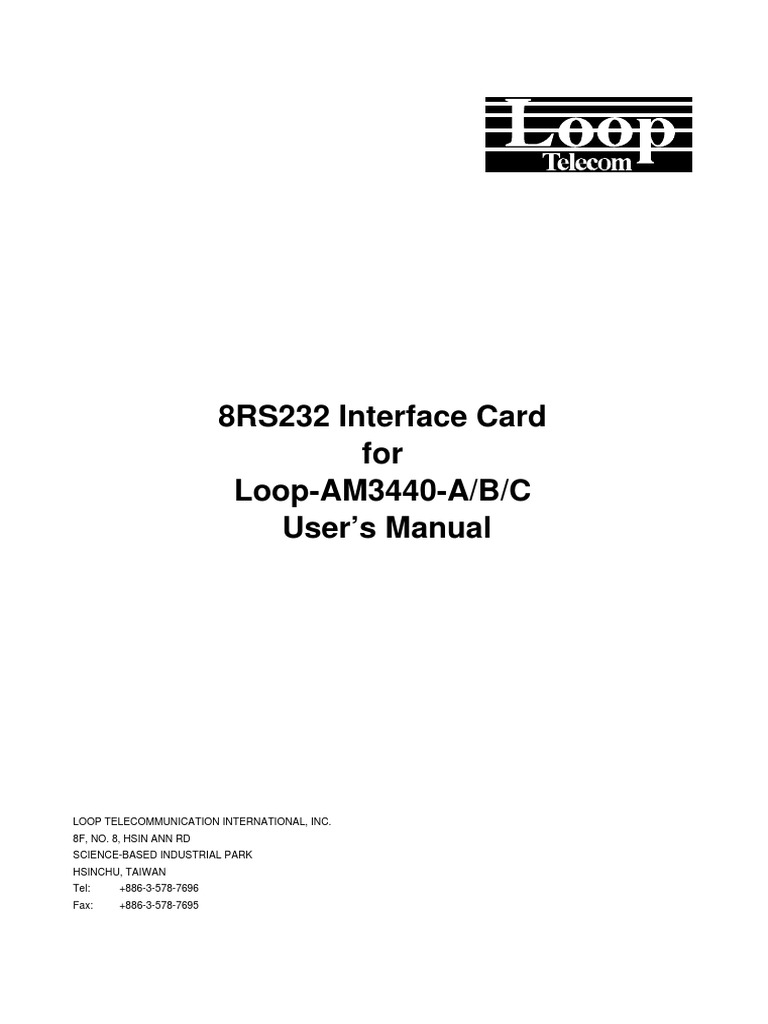 8RS232 Interface Card For Loop-AM3440-A/B/C User's Manual | PDF | Computer Data | Media Technology