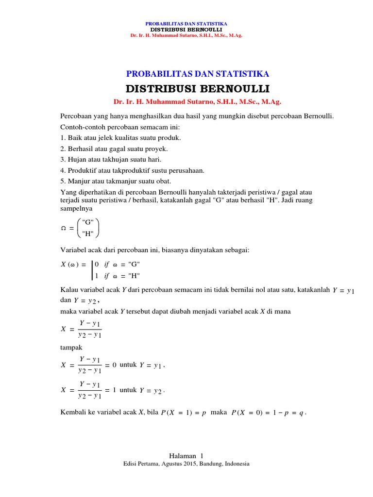 Fungsi dan Variansi Distribusi Bernoulli | PDF