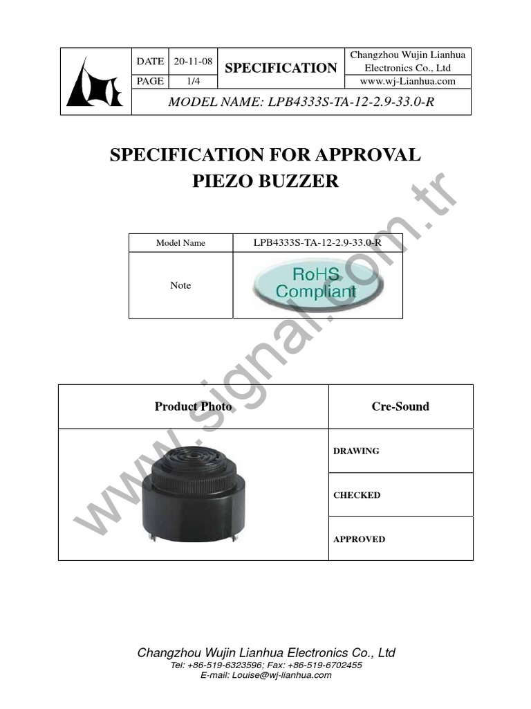 Buzzer LPB4333S | PDF | Applied And Interdisciplinary Physics | Electronic Engineering
