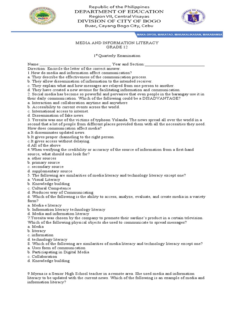 1ST Quarter Exam Media and Literacy Information | PDF | Technological ...
