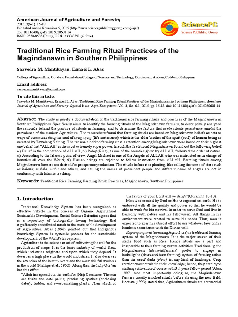 Traditional Rice Farming Ritual Practices of The Magindanawn in ...