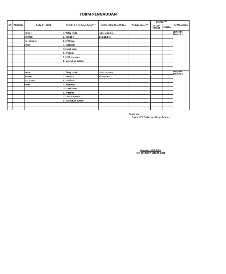 Form Laporan Pengaduan Masyarakat | PDF