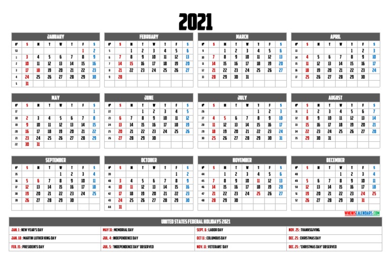 2021 USA Holiday Calendar Printable | PDF | Traditions | Federal ...