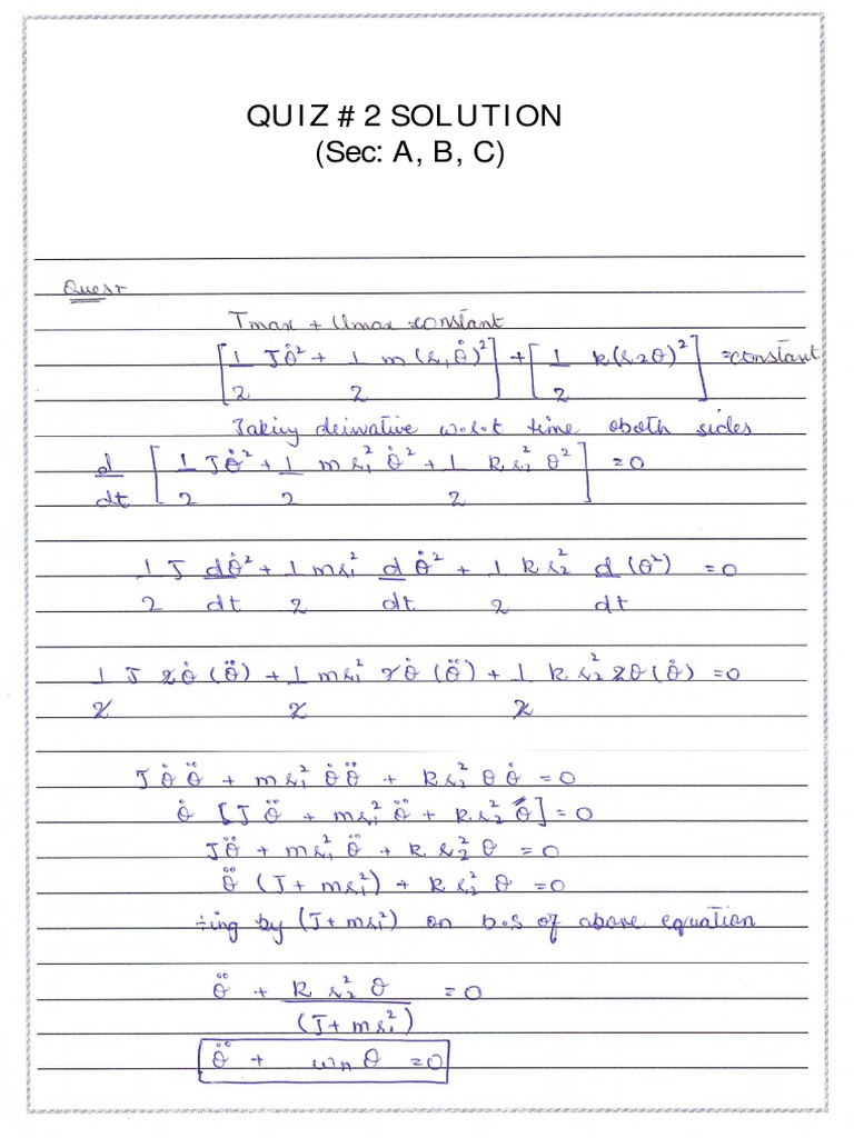 Quiz #2 Solutions for Sections A-C | PDF