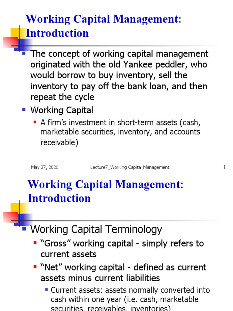 Lecture7 WorkingCapitalManagement | PDF | Working Capital | Interest