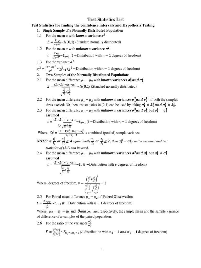 Test Statistics List PDF | PDF | Degrees Of Freedom (Statistics ...