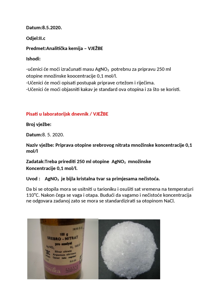 Priprava Otopine Srebrovog Nitrata | PDF