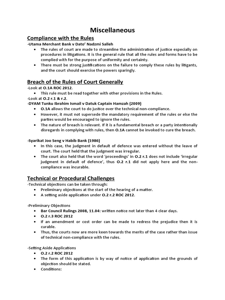Miscellaneous: Compliance With The Rules | PDF | Default Judgment ...