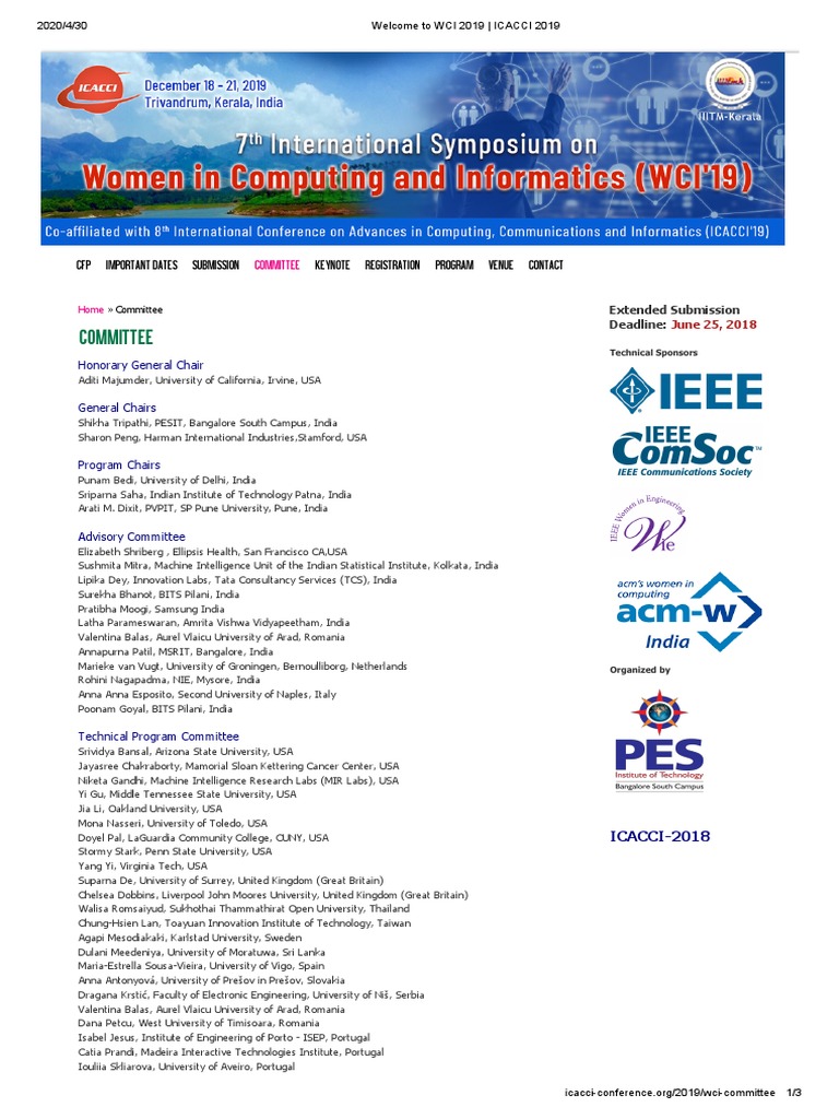 Welcome To WCI 2019 - ICACCI 2019 | PDF | Universities And Colleges ...