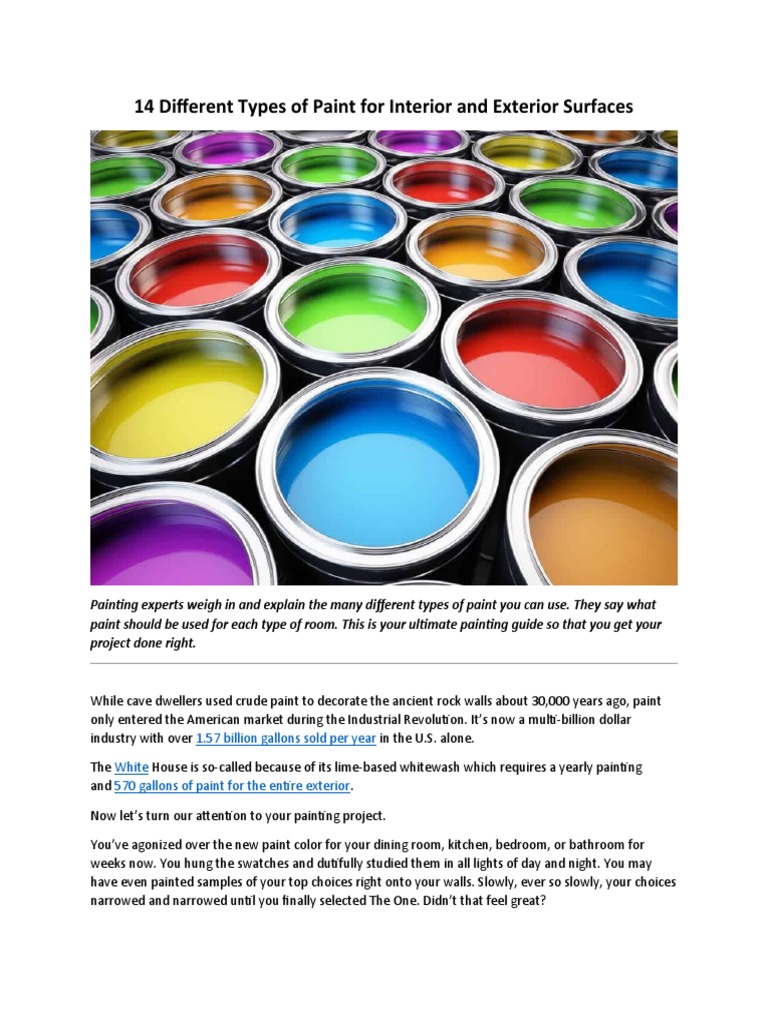 Types of Paint for Every Surface | PDF | Paint | Acrylic Paint