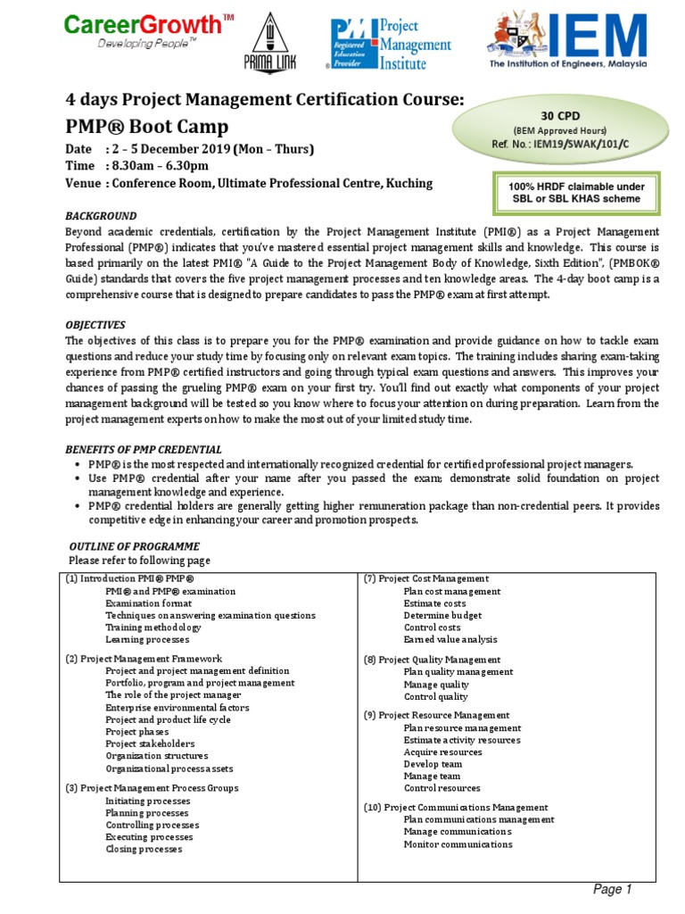 Project Management Professional (PMP) Boot Camp Flyer - 2-5.12.2019 ...