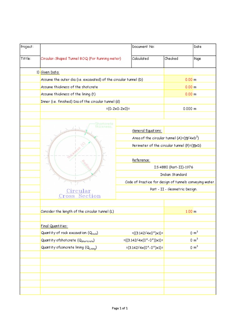 Circular Shape Tunnel BOQ Calculation | PDF | Teaching Mathematics | Nature