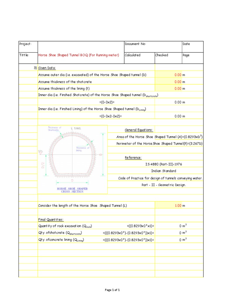 Horse Shoe Shape Tunnel BOQ Calculation PDF | PDF | Teaching ...