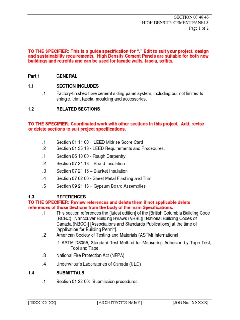 High Density Cement Panel Specifications | PDF | Specification ...