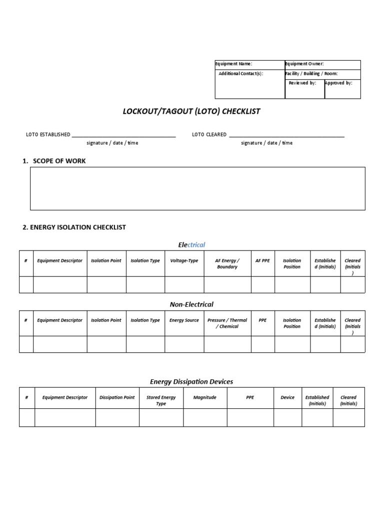 Loto Checklist | PDF | Energy And Resource | Nature