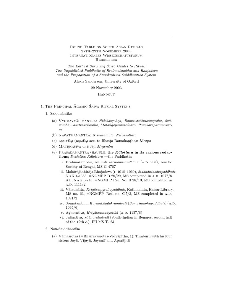 Handout Round Table On South Asian Ritua PDF | PDF | Indian Philosophy ...