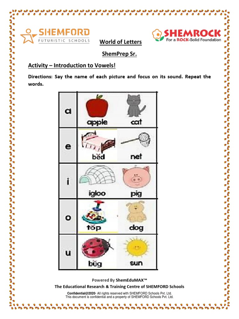 Introduction to Vowels Activity | PDF