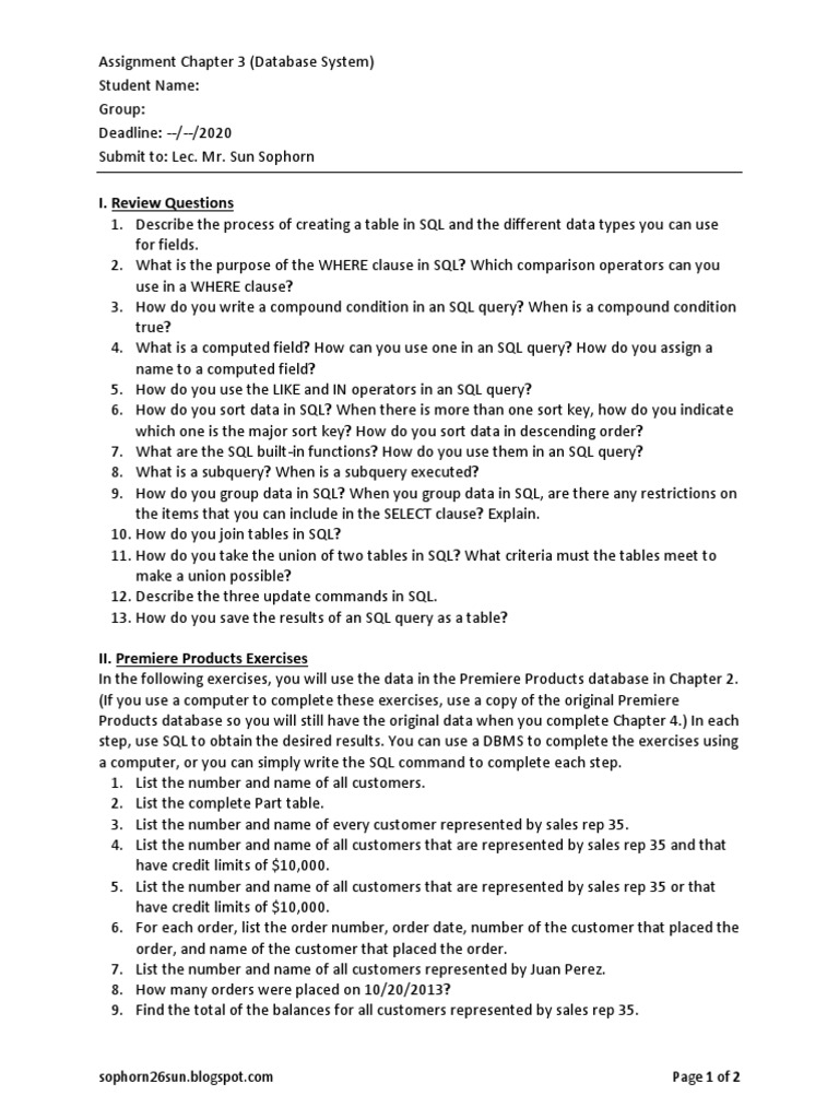 Assignment Chapter 3 PDF | PDF | Sql | Databases