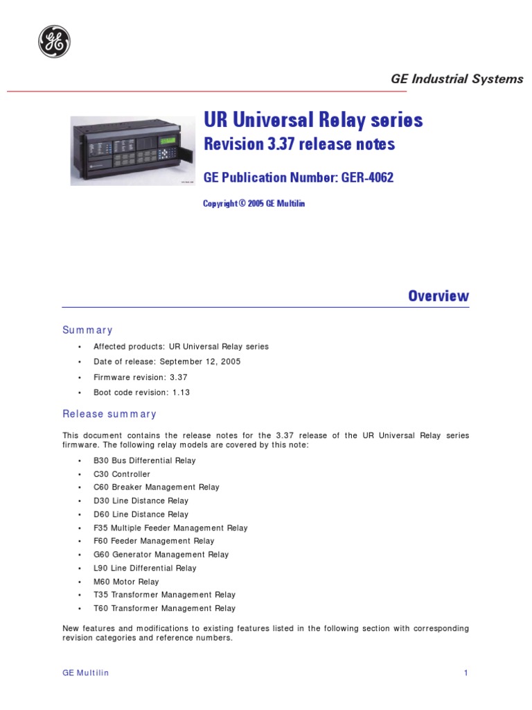 UR Universal Relay Series: Revision 3.37 Release Notes | PDF | Root ...