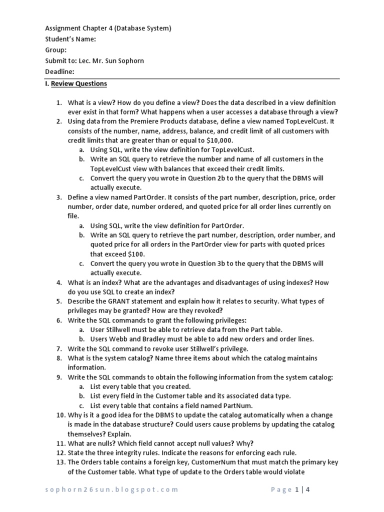 Database Chapter 4 Assignment | PDF | Database Index | Databases Database Chapter 4 Assignment | PDF | Database Index | Databases