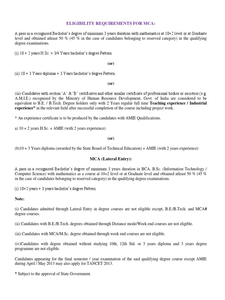 Eligibility Requirements For Mca | PDF