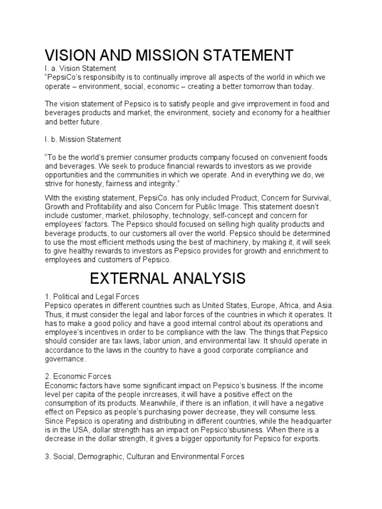 Vision and Mission Statement | PDF | Pepsi Co | Coca Cola