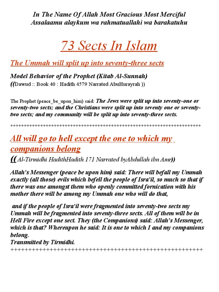73 Sects in Islam: All Will Go To Hell Except The One To Which My ...
