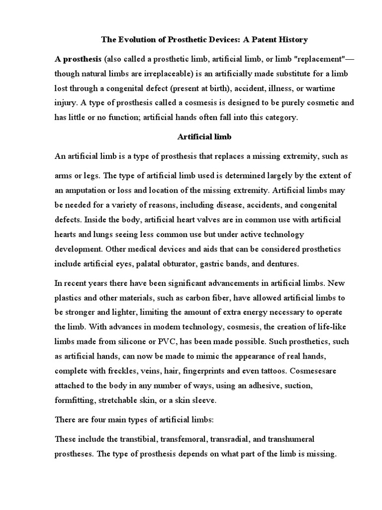 The Evolution of Prosthetic Devices: A Patent History A Prosthesis ...