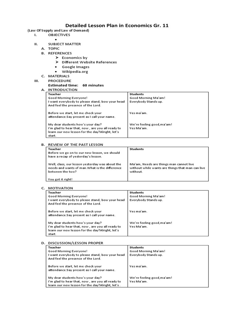 Detailed Lesson Plan in Economics Gr11 | PDF | Lesson Plan | Pedagogy