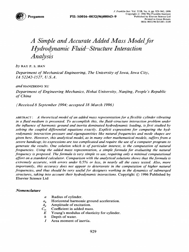 ) Pergamon: A Simple and Accurate Added Mass Model For Hydrodynamic Fluid-Structure Interaction ...