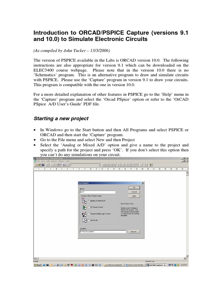 Introduction To ORCAD/PSPICE Capture (Versions 9.1 and 10.0) To Simulate Electronic Circuits ...
