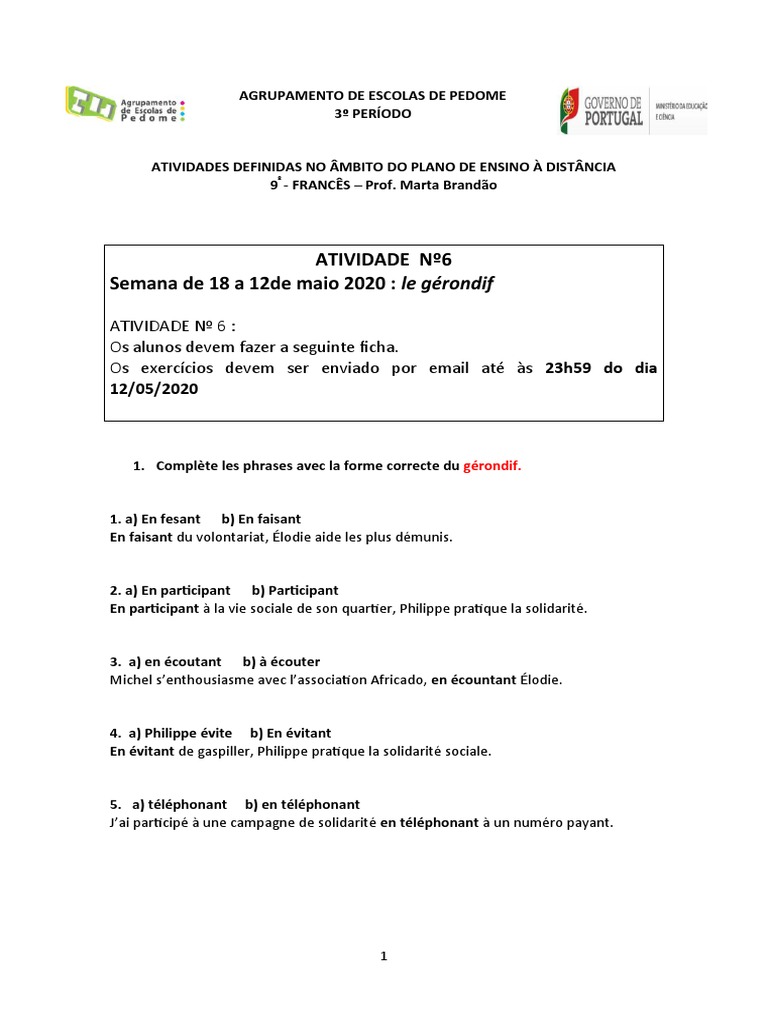 Activités de français : le gérondif | PDF