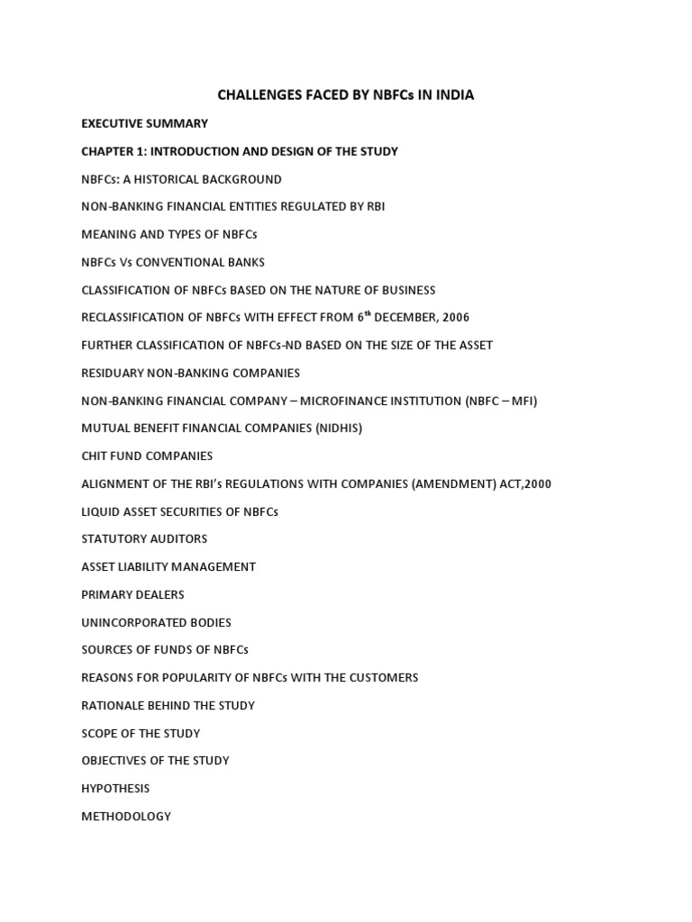 Contents Challenges Faced By Nbfcs In India Pdf Non Bank