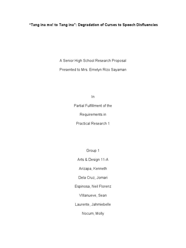 "Tang Ina Mo! To Tang Ina": Degradation of Curses To Speech ...
