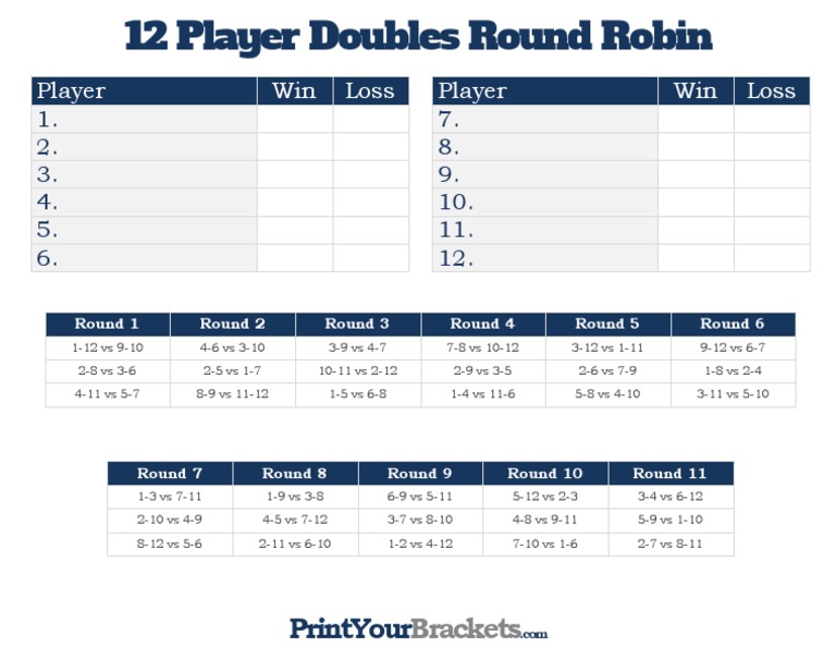 12 Player Doubles Round Robin Schedule | PDF