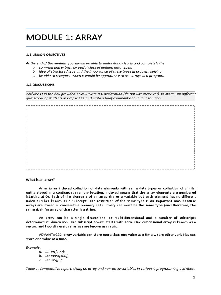Module 1 of CS 112 | Download Free PDF | Array Data Structure | Pointer ...